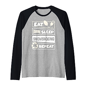Snowshoeing Boots Snowshoes Hiking Shoes Trails Raglan Baseball Tee