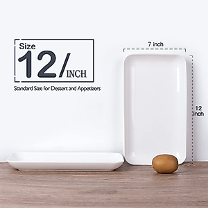 DELLING Large Serving Platter Set 12in White Rectangular Serving Plates/Salad Dish - Big Serving Trays for Parties Meat, Sushi, Dinner Plate Oven Safe Dinnerware Set of 3