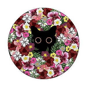 Black Cat Eyes In Flowers Cute Floral Scary Animal Lover PopSockets Swappable PopGrip