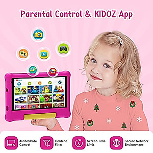 ApoloSign Kids Tablet, 7-inch Android 13 Tablet for Kids, 2GB RAM+32GB ROM with WiFi, Bluetooth, Parental Control APP, Educational Games, Dual Cameras, Shockproof Case(Pink)