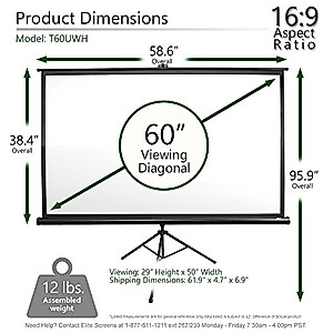 Elite Screens Tripod Series, 60-INCH 16:9, Indoor Outdoor Projector Screen, 8K / 4K Ultra HD 3D Ready, US Based Company 2-YEAR WARRANTY, T60UWH, black - US Based Company 2-YEAR WARRANTY