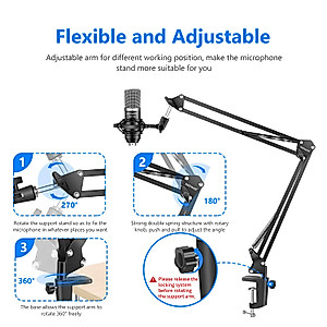 Neewer NW-700 Professional Studio Broadcasting Recording Condenser Microphone & NW-35 Adjustable Recording Microphone Suspension Scissor Arm Stand with Shock Mount and Mounting Clamp Kit
