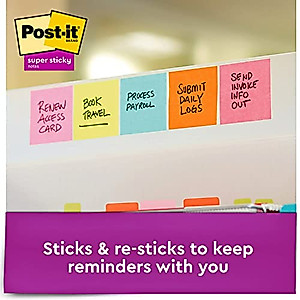 Post-it Super Sticky Notes, 3x3 in, 6 Pads, 2x the Sticking Power, Supernova Neons, Neon Colors, Recyclable (654-6SSMIA)