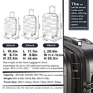 Coolife Luggage Expandable(only 28") Suitcase 3 Piece Set with TSA Lock Spinner 20in24in28in (reg grey)