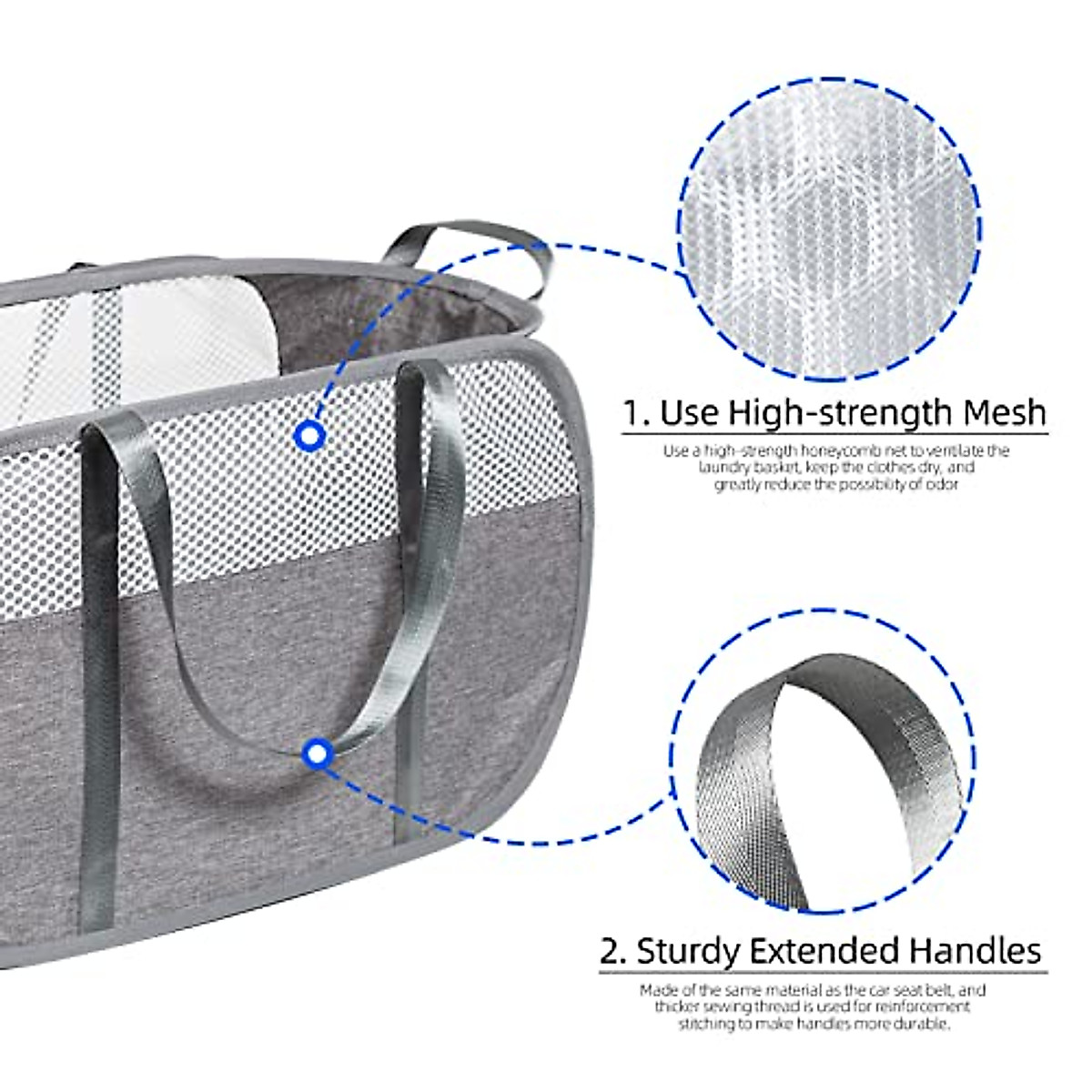 Fenlosi Tear Proof Pop Up Laundry Hampers, with Strong Handles Laundry Hamper, Easy to Carry & Go Up and Down Stairs, Honeycomb Mesh-Breathable, Easy to Collapsible Laundry Basket. (1.5 Loads)