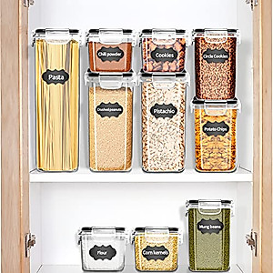 Airtight Food Storage Containers with Lids, 14 Pcs BPA Free Plastic Dry Food Canisters for Kitchen Pantry Organization and Storage for Cereal, Dishwasher safe,Include 20 Labels and Marker, Black