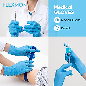 FLEXMON Nitrile Exam Gloves,100 Count, Single Use, 4.2 Mil Heavy, Sterile, Protective, Medical Exam Gloves, Disposable, Food, Latex Free, Cooking, Blue, Safe, Cleaning & More (X-Small)