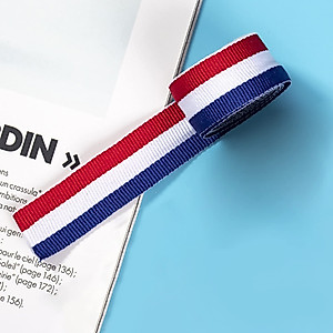 50 Yard Red White Blue Striped Ribbon Fabric Grosgrain Ribbon Canvas 3/8 Inch Cotton Ribbon for Christmas Tree Wrapping, Independence Day Decoration, Home Decor, Gift Wrapping