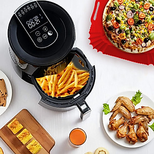 2 Pack Air Fryer Silicone Liners, 8 Inch Square Air Fryer Liners for 4 to 7 QT, Reusable Silicone Air Fryer Liners, Air Fryer Accessories, AirFryer Liners Silicone (Black & Red)