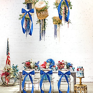 TONIFUL 2 Inch x 25 Yards Wide Royal Blue Satin Ribbon Solid Fabric Ribbons Roll for Valentine's Day Crafts Gift Wrapping Invitation Cards Floral Hair Bows Sewing Party Wedding Car Decoration