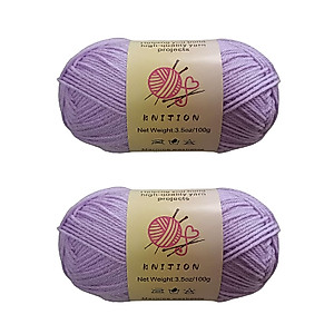 KNITION Crochet Yarn for Crocheting, 70% Polyester 30% Acrylic, Crochet and Knitting Yarn, Great Yarn for Crafts 3.5oz/100g 2-Pack.(A19-light Purple)