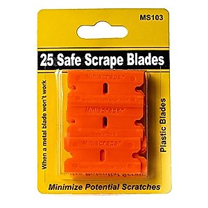 Miniscraper 25 Plastic Razor Scraper Blades Double Edge Safe Scrape for removing Labels Decals Stickers on glass and Counter top and more 25 Pack