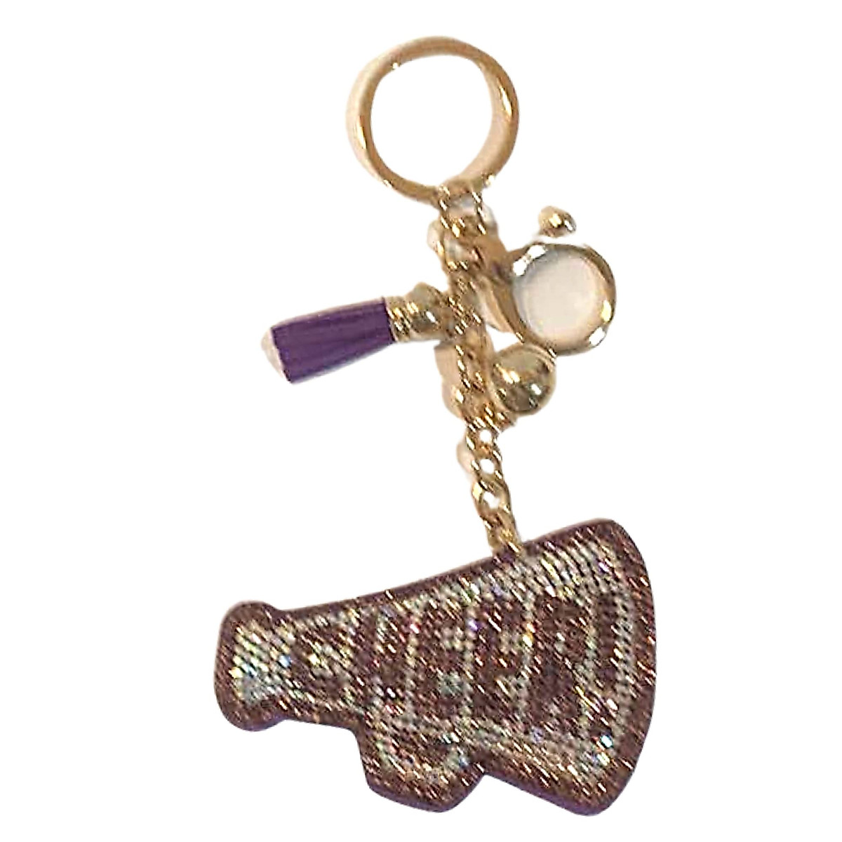 Popfizzy Pink Cheer Keychain for Girls, Bling Cheerleader Backpack Key Chain, Rhinestone Bag Charms, Keyring Key Fob