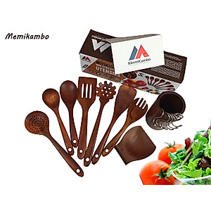 MEMIKAMBO Wooden Kitchen Cooking Utensils, Nonstick Kitchen Utensil Set, wooden utensils for cooking,Wooden Spoons Cooking Utensil Set Non Scratch Natural Teak Wooden Utensils for Cooking(16 PIECES)