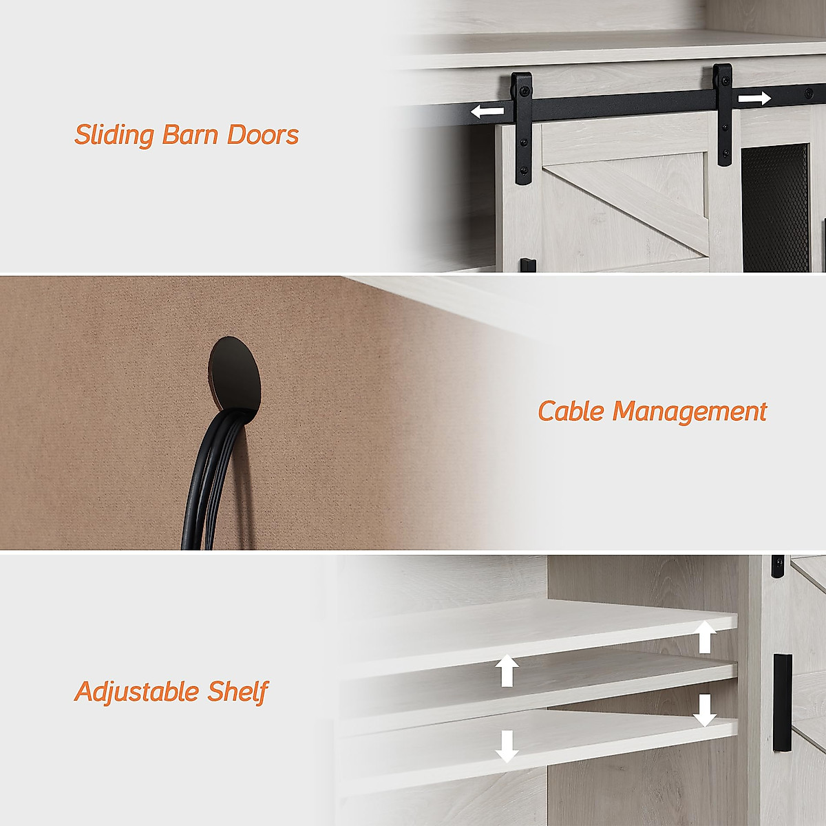 WAMPAT TV Stand for 100+ Inch TVs, Set of 2 Tall Highboy Farmhouse Entertainment Center w/Mesh & Sliding Barn Doors, Extra Wide Wood Media Console w/Adjustable Shelf & Blue LED Lights, Antique White