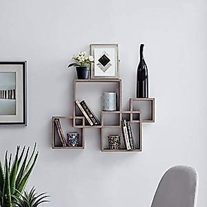 Danya B Decorative Wall Mount Floating Intersecting Cube Accent Wall Shelf - Weathered Oak
