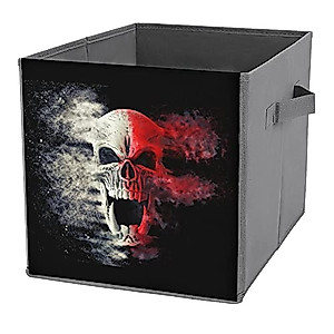 Screaming Demon Skull PU Leather Collapsible Storage Bins Canvas Cube Organizer Basket with Handles