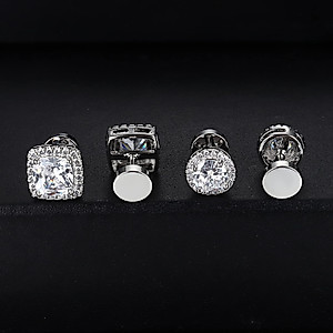 FASACCO 14K Flat Back Round Square Stud Earrings for Men Women Large Big Cubic Zirconia Stud Earrings Mens Earrings Flatback Earrings