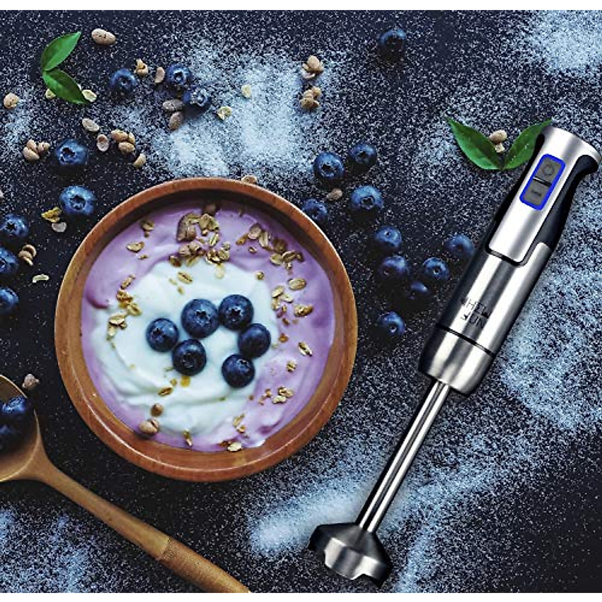 CHEW FUN Multipurpose Immersion Hand Blender Poweful 500 Watt,9-Speed,High Power Low Noise,3-in-1 includes Detachable Chopper,Egg Whisk,Milk Frother