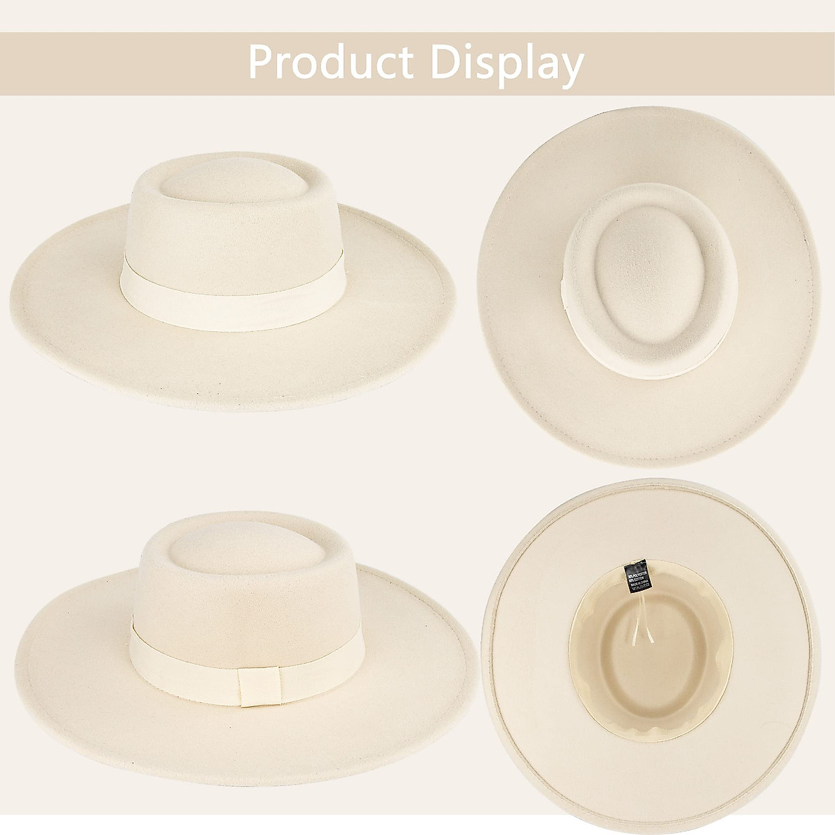 Women Men Classic Felt Fedora Hat Wide Brim Flat Top Boater Hat