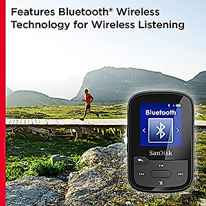 SanDisk 16GB Clip Sport Plus MP3 Player, Black - Bluetooth, LCD Screen, FM Radio - SDMX28-016G-G46K