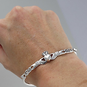 FashionJunkie4Life 925 Sterling Silver Irish Claddagh Celtic Knot Bangle Bracelet