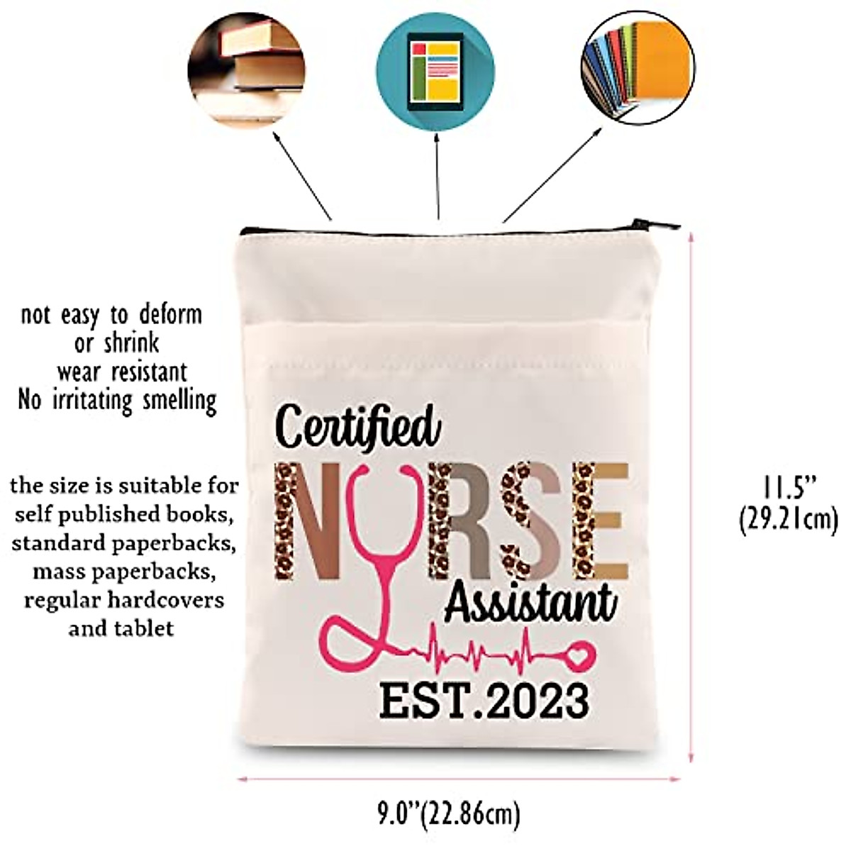 CNA Nursing Book Sleeve CNA Nurse Graduation Gift Nurse Protector Certified Nurse Assistant Est 2023 Book Cover Nursing Gift