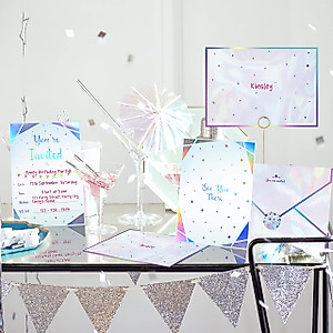 Cheerland 12 Set Iridescent Invitation Card Holographic Invites Birthday Party Wedding Bridal Shower Graduation Sweet 16 Bridal Shower Bachelorette Party Supplies