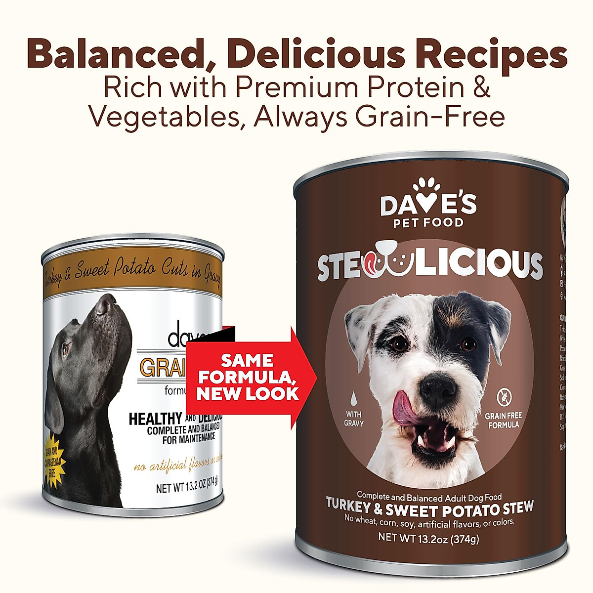 Dave's Pet Food Grain Free Wet Dog Food (Turkey & Sweet Potato in Gravy), Made in USA Naturally Healthy Canned Dog Food, Added Vitamins & Minerals, Wheat & Gluten-Free, 13.2 oz Cans (Case of 12)