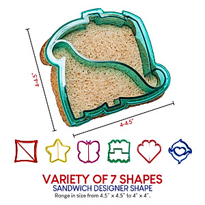 Colorful Sandwich Cutter Shapes, Multi Colors and Cute Design Sandwich Cutters That Your Kids Will Love, By Exultimate (Set of 7)