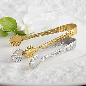 UPKOCH Ice Tong Sugar Cube Clip: Metal Sugar Tongs Vintage Rose Relief Stainless Steel Ice Cube Tong Small Food Clips for Appetizer Dessert Kitchen Silver