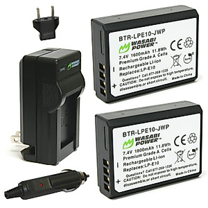 Wasabi Power LP-E10 Battery for Canon EOS Rebel T7, T6, T5, T3, T100 (2-Pack and Charger, 1600mAh)