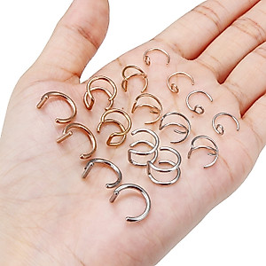 Ftovosyo Fake Lip Rings T Shaped Stainless Steel Gothic Clip on Non Piercing Nose Ring Double Cartilage Helix Earrings Ear Cuff for Women Men Silver-Tone Rose Gold