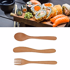 Wooden Flatware Set, Japanese Style Thick Beech Wood Cultery Set, Reusable Wooden Eating Utensils, Sturdy Smoothing Spoon Fork Set with Knife for Home, Kitchen, Cooking