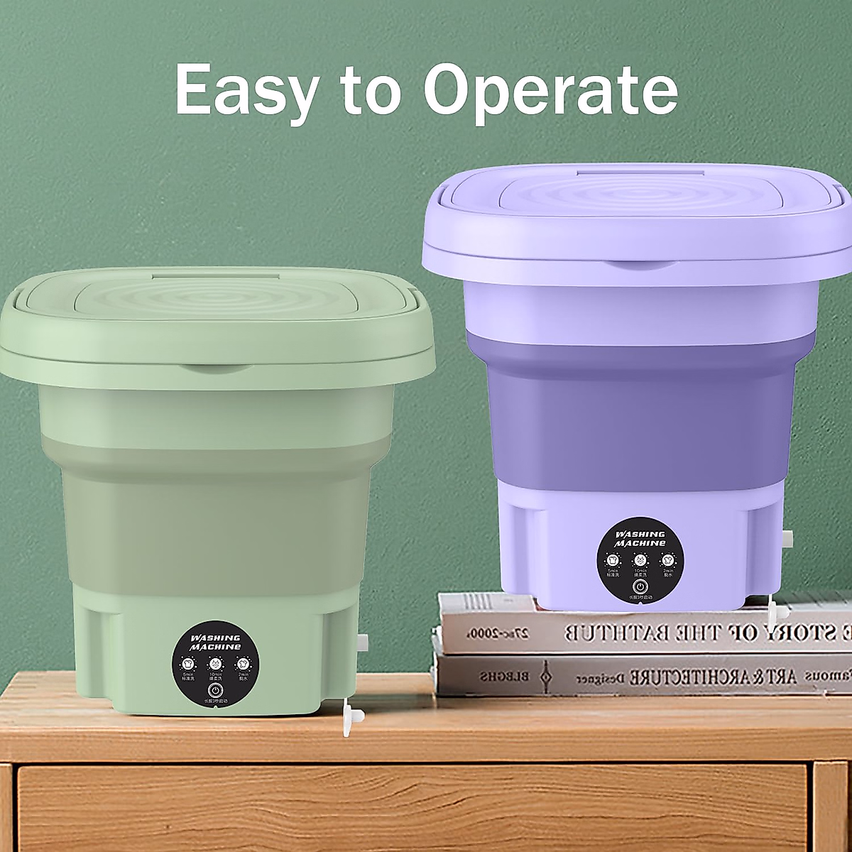 Oivley Portable Mini Washing Machine Foldable, Mini Washer, 8L High Capacity Small Washer for Baby Clothes, Underwear or Small Items, Suitable for Apartment, Dormitories, Travel, Camping, RVs-Green