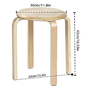 Yawinhe Wood Stools, Portable Barstools with Round Top, Anti-Slip Felt Pad, Stackable Stool Chairs, for Dinning, Living Room, Class Room, 11.8''Lx11.8''Wx16.53''H, Natural, 2-Pack, UDS001N-2