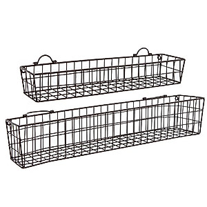 MyGift®, Set of 2 Brown Country Rustic Wall Mounted Openwork Metal Wire Storage Basket Shelves/Display Racks