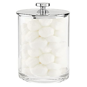 mDesign Large Modern Apothecary Storage Organizer Canister Jars - Plastic Containers for Bathroom, Organization Holder for Vanity, Counter, and Makeup Tables, Lumiere Collection, Clear/Chrome