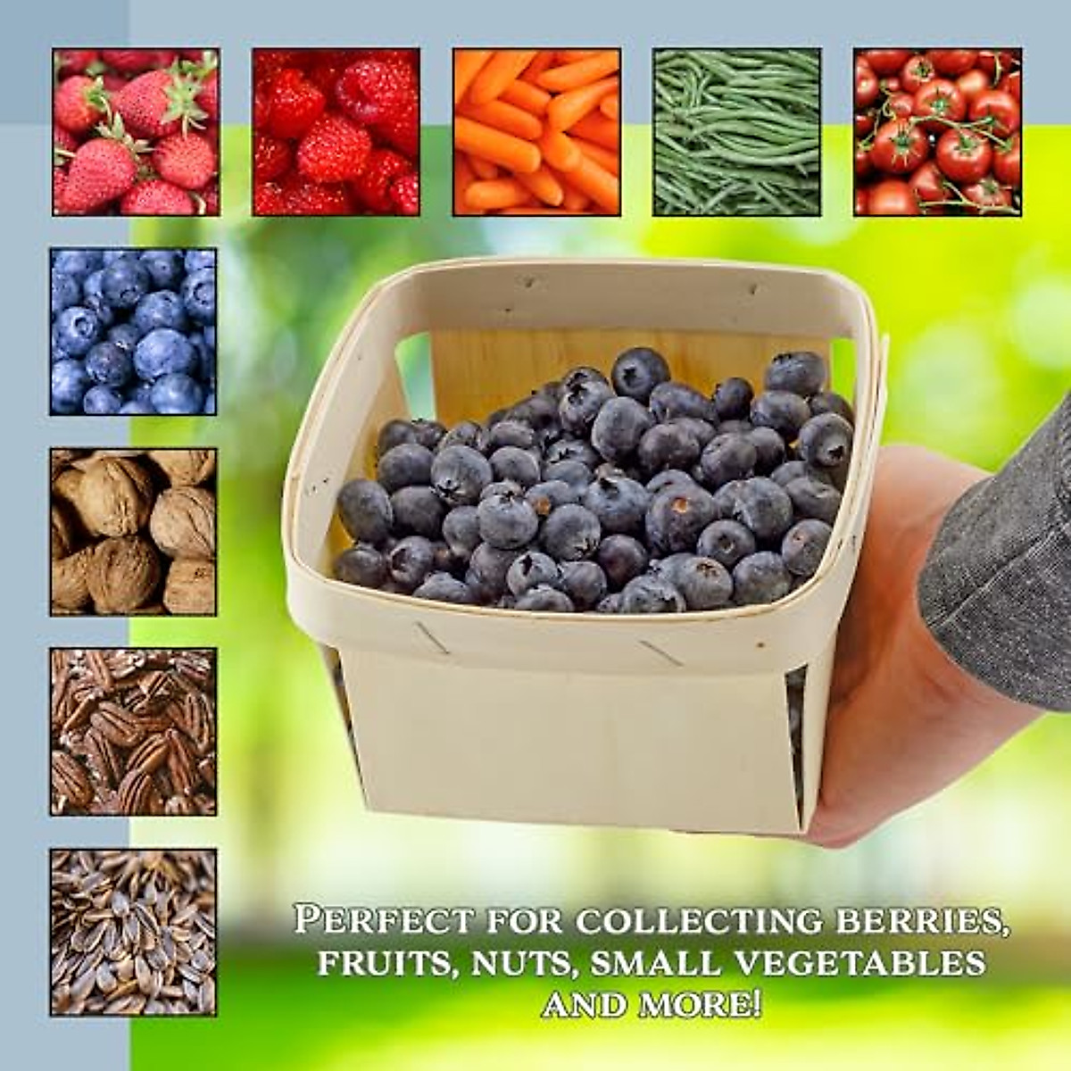 Cornucopia Quart Wooden Berry Baskets (8-Pack); 5.75-Inch Square Vented Wood Boxes for Fruit Picking, Easter or Arts & Crafts