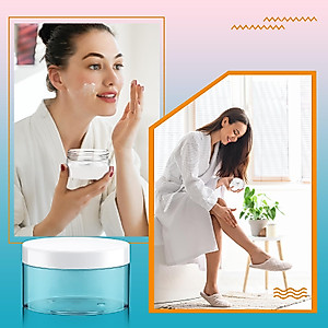 Dandat 24 Pcs Plastic Jars with Lid and Label PET Cosmetic Containers Leak Proof Empty Cosmetic Jars Refillable Storage Travel Containers for Lotion Cream Gel Powder(8 oz,Clear with White Lid)