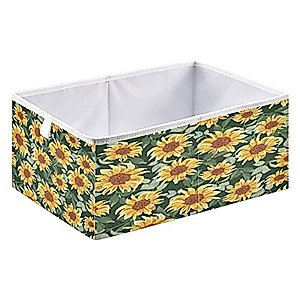 Kigai Sunflower Cube Storage Bins - 11x11x11 in Large Foldable Cubes Organizer Storage Basket for Home Office, Nursery, Shelf, Closet