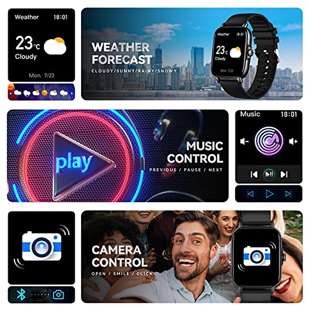 EIGIIS Smart Watch for Men 1.7" HD Waterproof Smartwatch Compatible with iPhone Samsung Android Phones Sports Fitness Tracker Watch with Heart Rate Sleep Monitor Pedometer