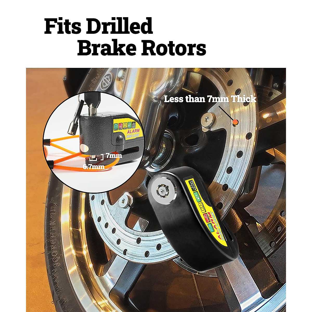 Zlirfy Motorcycle Alarm Disc Brake Lock,Waterproof Motorcycle Security Alarm Padlock,110db Alarm Sound Anti-Theft Security Wheel Disc Lock with Reminder Cable Keys and Carry Pouch