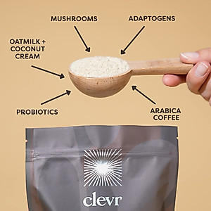 Clevr Blends Instant Coffee Latte Mix, Oat Milk Latte, 100% Arabica Beans Medium Roast Fair Trade, Superfood Creamer Powder, Mushroom Coffee SuperLatte Lion’s Mane, Reishi, Probiotics, Ashwagandha