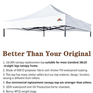 SCOCANOPY Pop Up Canopy Replacement Canopy Top,Canopy Cover ONLY,Bonus 4 Pack Weight Bag (10x10 White)