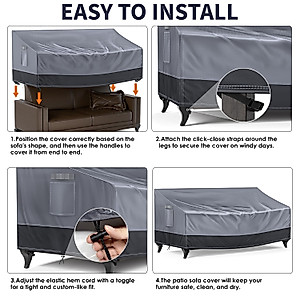 Pertotoy Outdoor Couch Cover Waterproof Patio Furniture Covers, 3-Seater Patio Sofa Cover Heavy Duty 600D Durable UV Anti-Fading, 93" Wx 40" Dx 35" H, Gray/Dark Gray