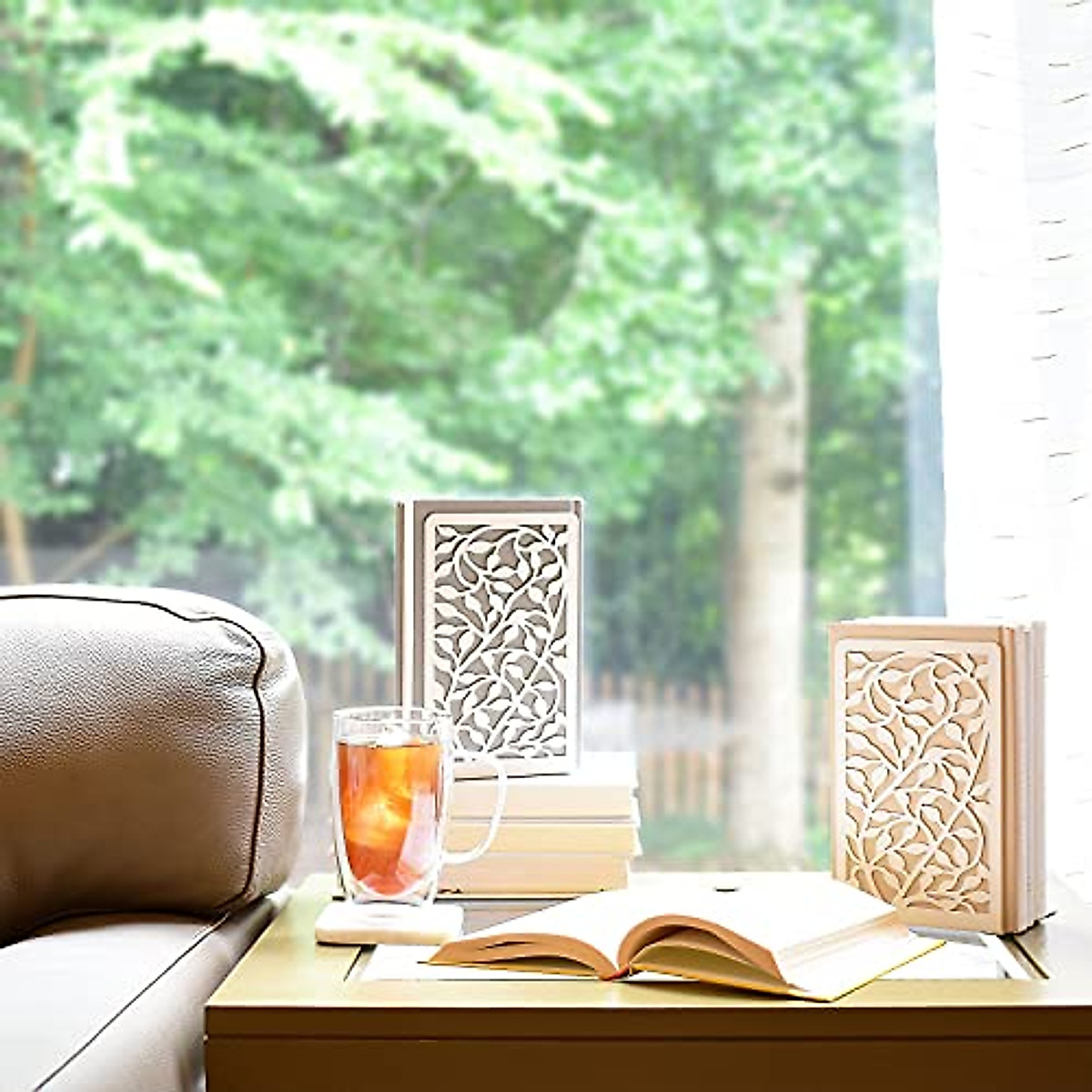 CNK Book Ends Bookends for Book Shelves, Metal Book Ends for Home Office Heavy Books, Book Shelf Holder, Home Decorative, Book Stoppers, Book Holder, Set of 2 White Infinite Leaves Bookends