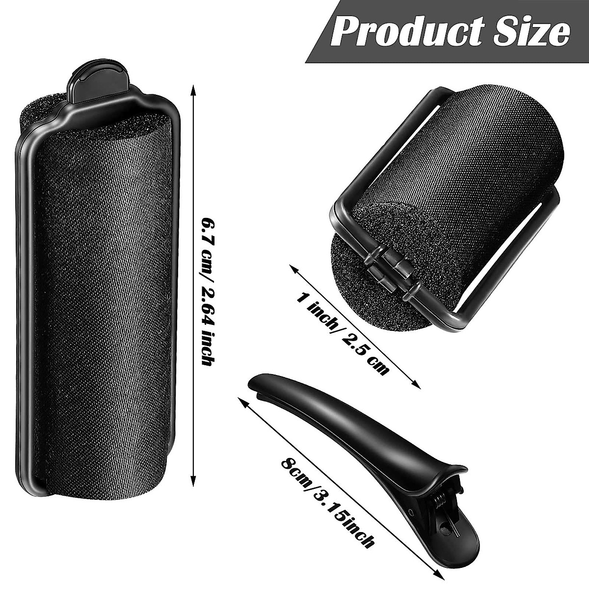 40 Pieces Sponge Hair Rollers Satin Rollers Silk Foam Rollers Women Hair Curlers with Duck Teeth Clips for Hairdressing Styling(0.98 Inch,Black)