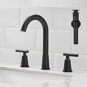 Kroias 8 Inch Matte Black Bathroom Faucet Bathroom Faucet 3 Hole, Two Handles Vanity Bathroom Sink Faucet, Lavatory Basin Faucets for Bathroom Sink with cUPC Supply Lines
