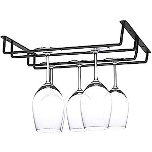 Wine Glass Shelf, Upside-down Home Goblet Iron Art Shelf, Wine Glass Hanging Storage Rack(Black)